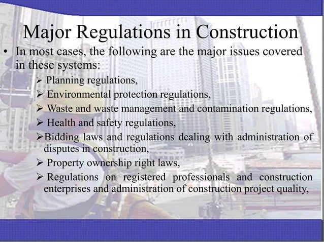 Final Chapter 4 CONSTRUCTION LAWS AND REGULATIONS.ppt | Construction ...