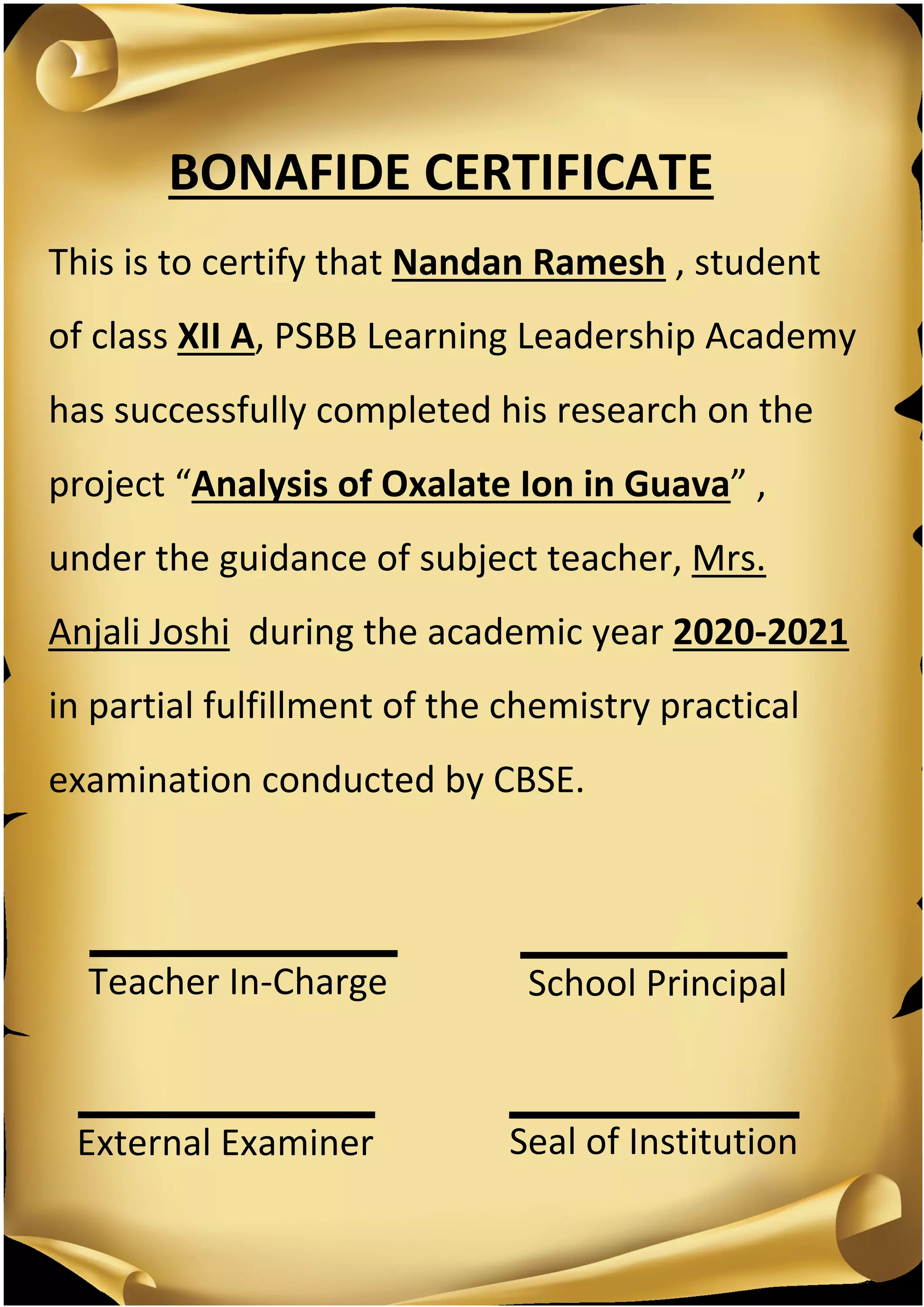 Chemistry Investigatory Project - CBSE Class 12 | PDF