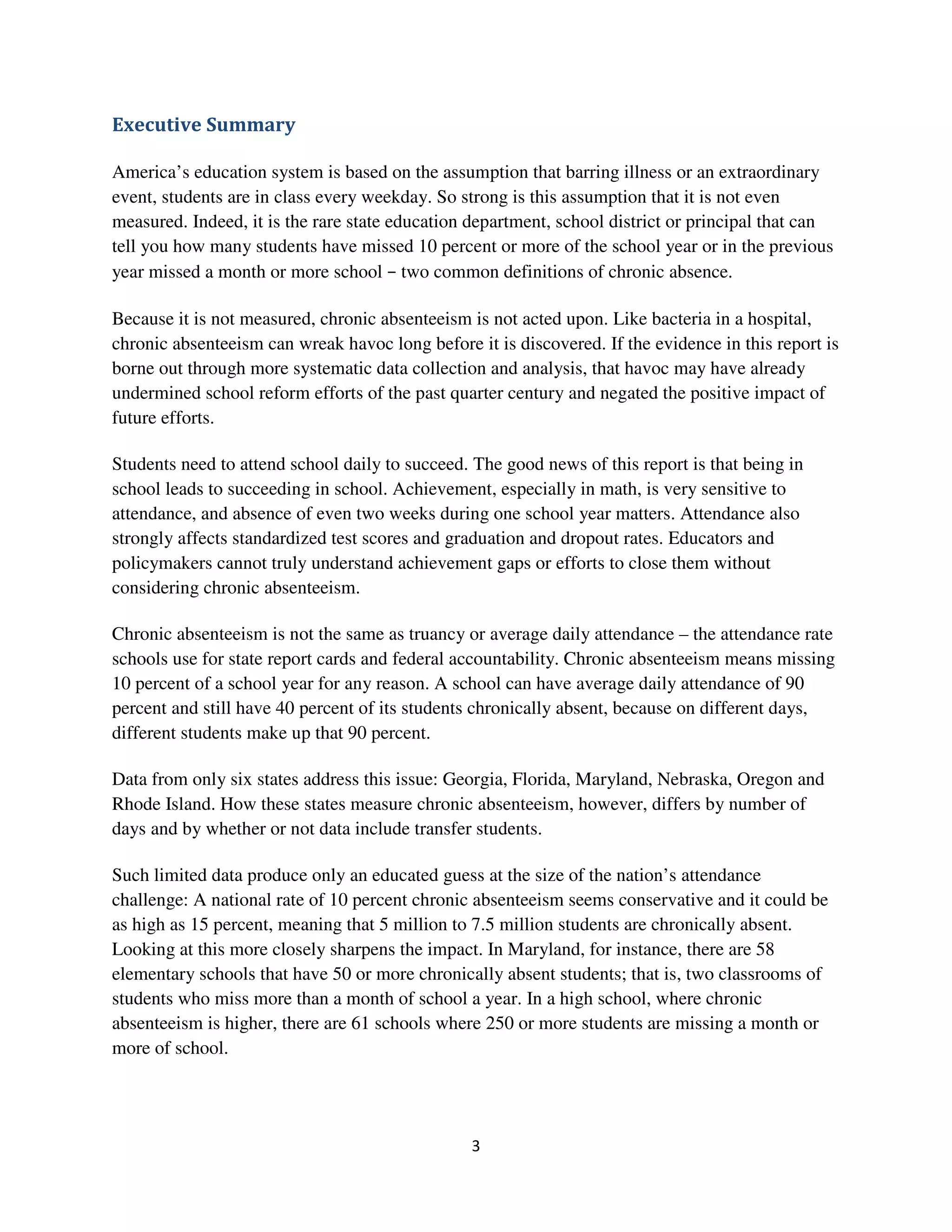 The Importance of Being in School: A Report on Absenteeism in the ...