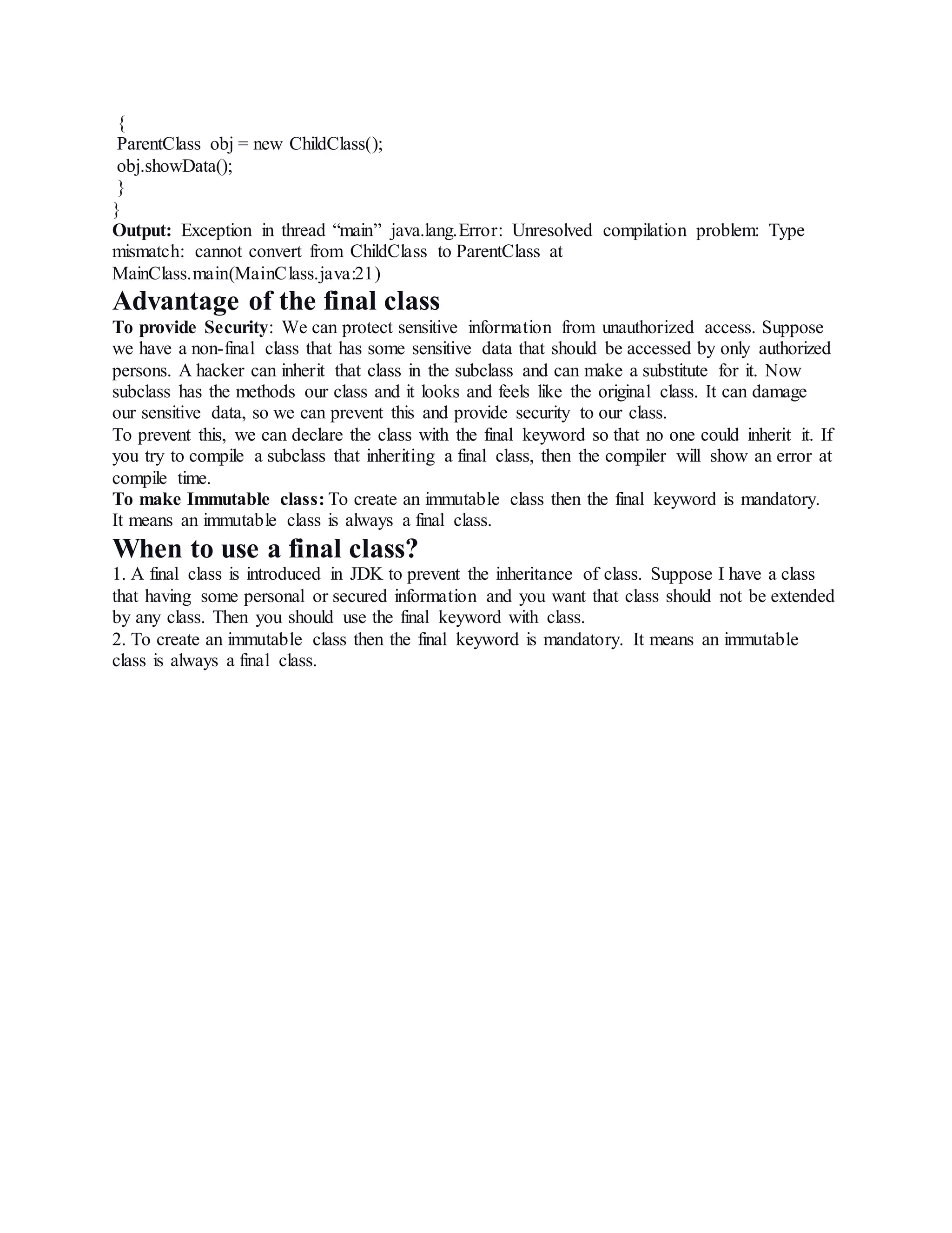 Final Class in Java - By JavaGoal | DOCX