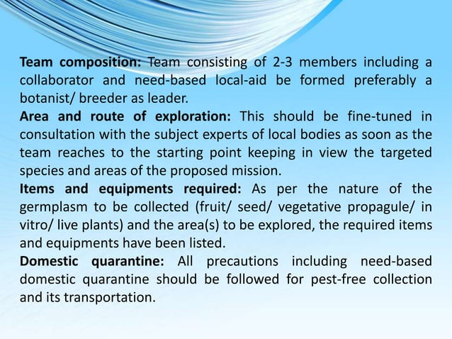 Collection, evaluation and documentation of germplasm | PPTX | Agriculture | Industries