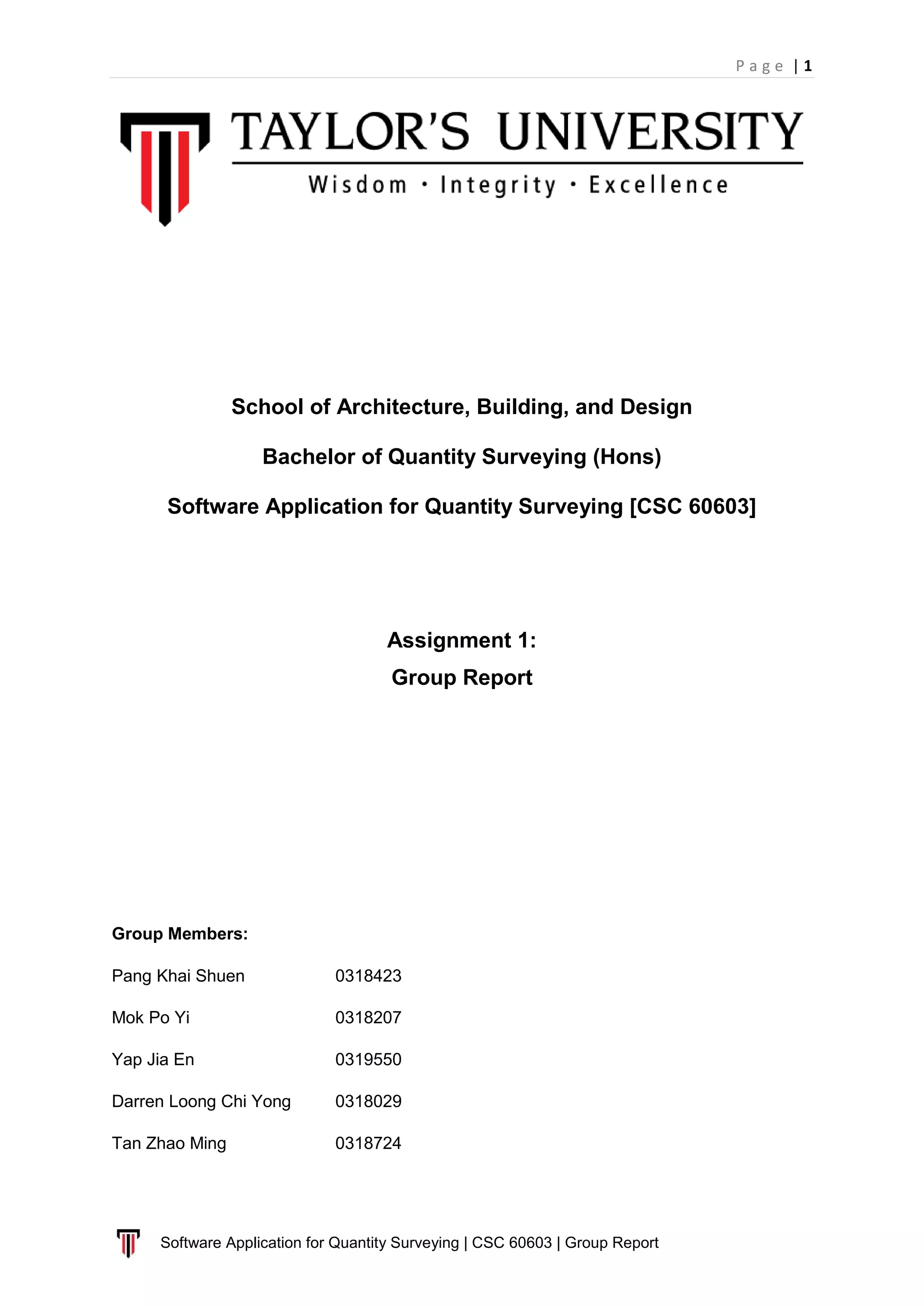 Software Application in Quantity Surveying - Report | PDF