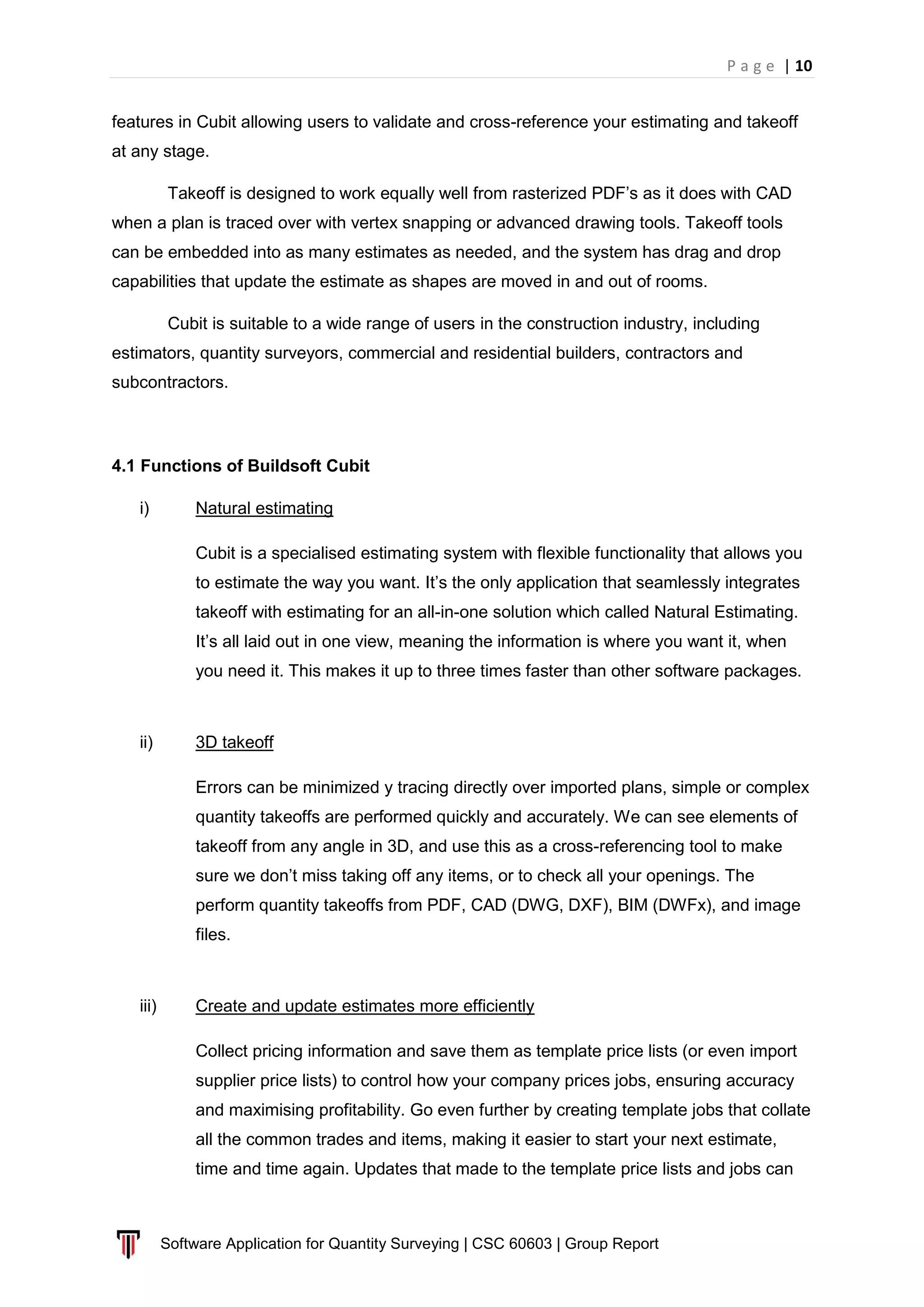 Software Application in Quantity Surveying - Report | PDF