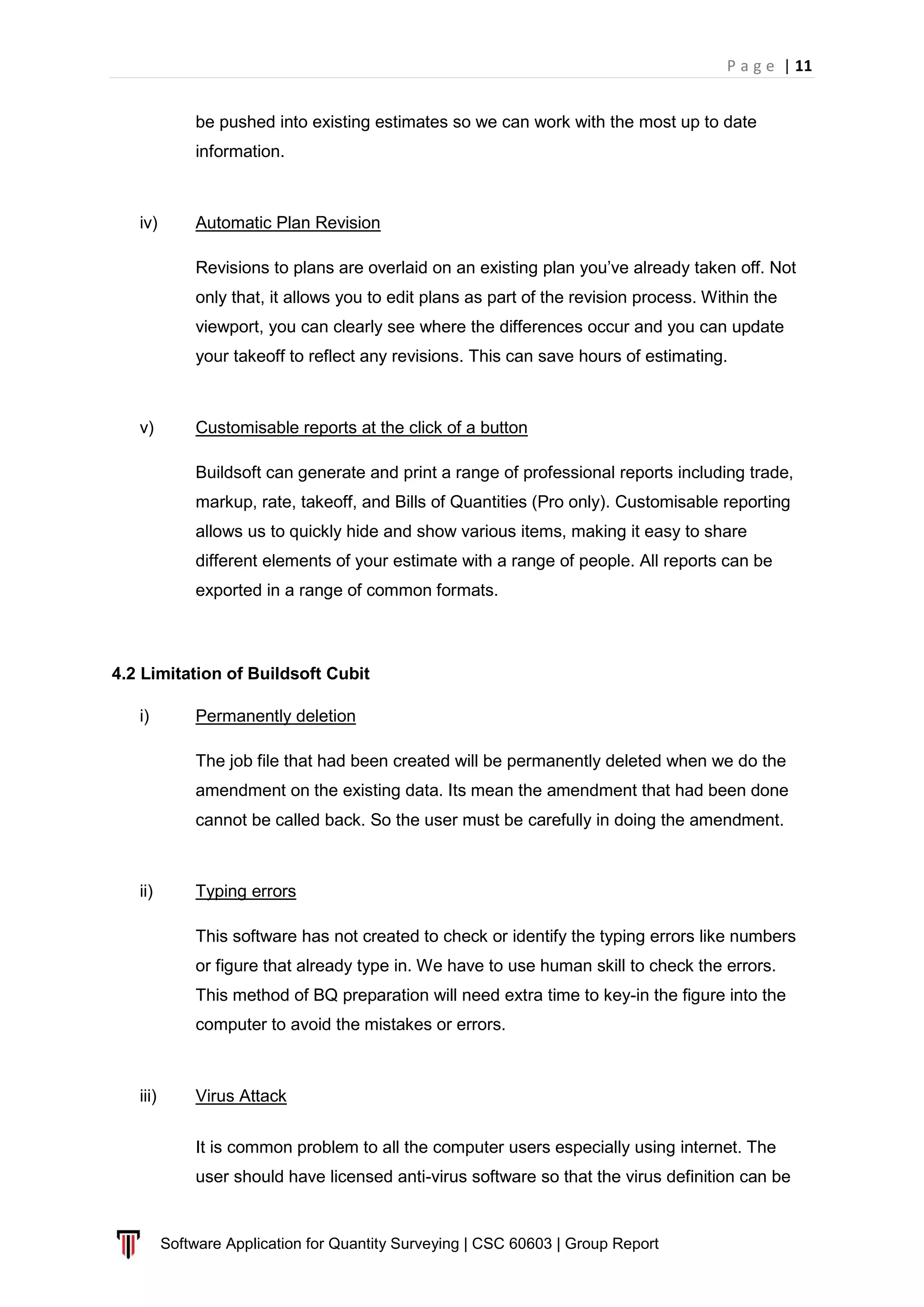 Software Application in Quantity Surveying - Report | PDF