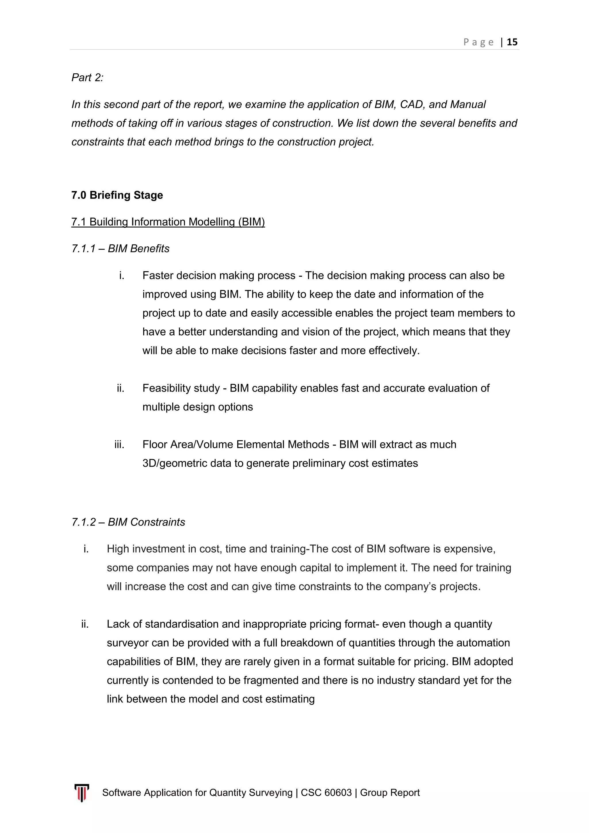 Software Application in Quantity Surveying - Report | PDF