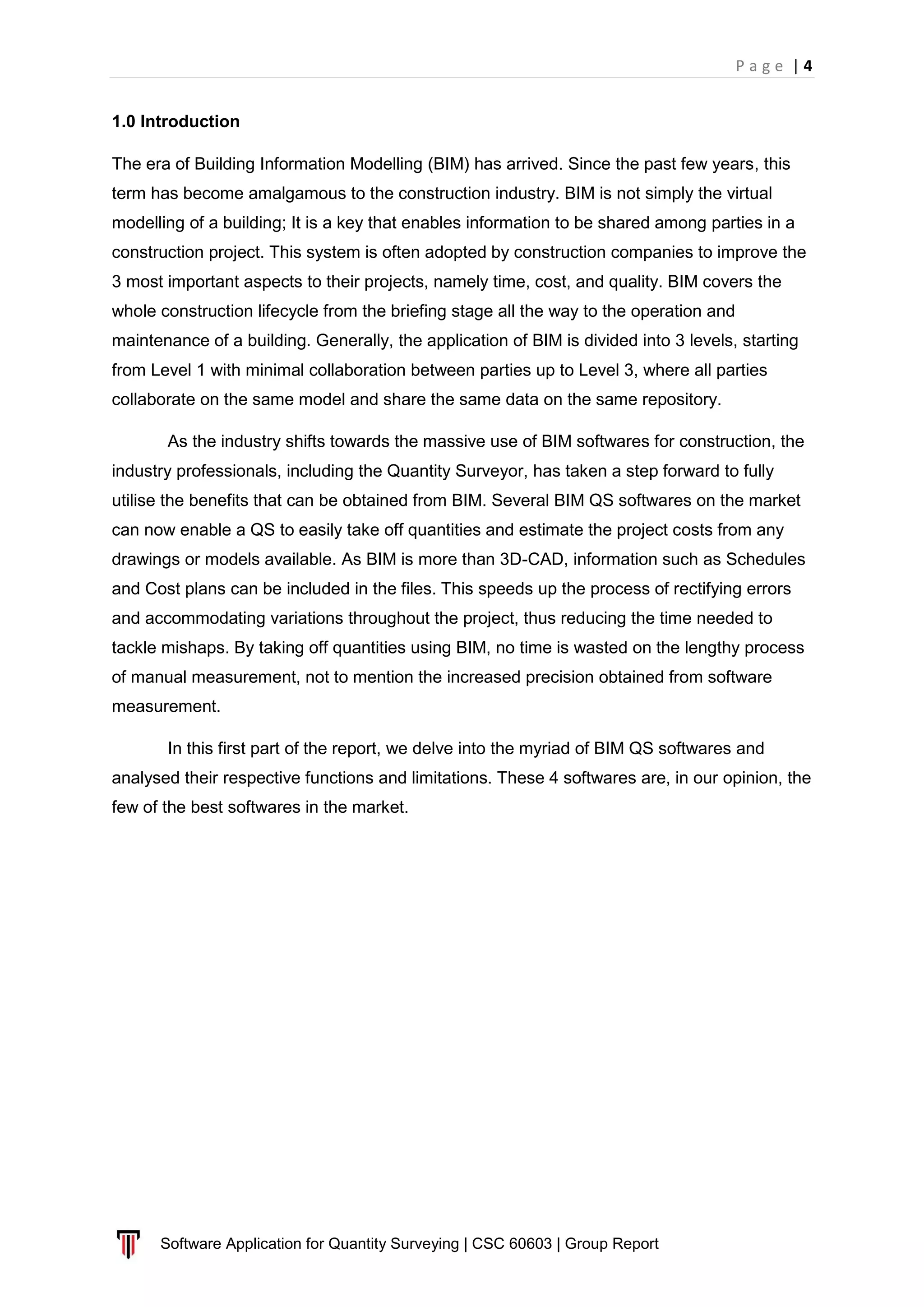 Software Application in Quantity Surveying - Report | PDF