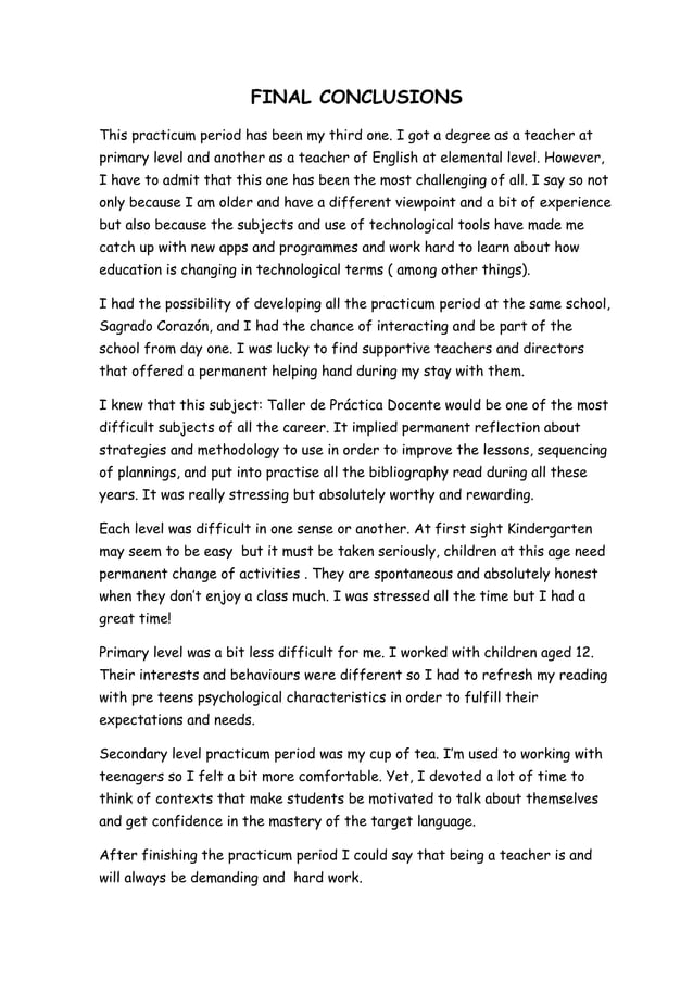 Final conclusions | DOC | Primary Education | Education