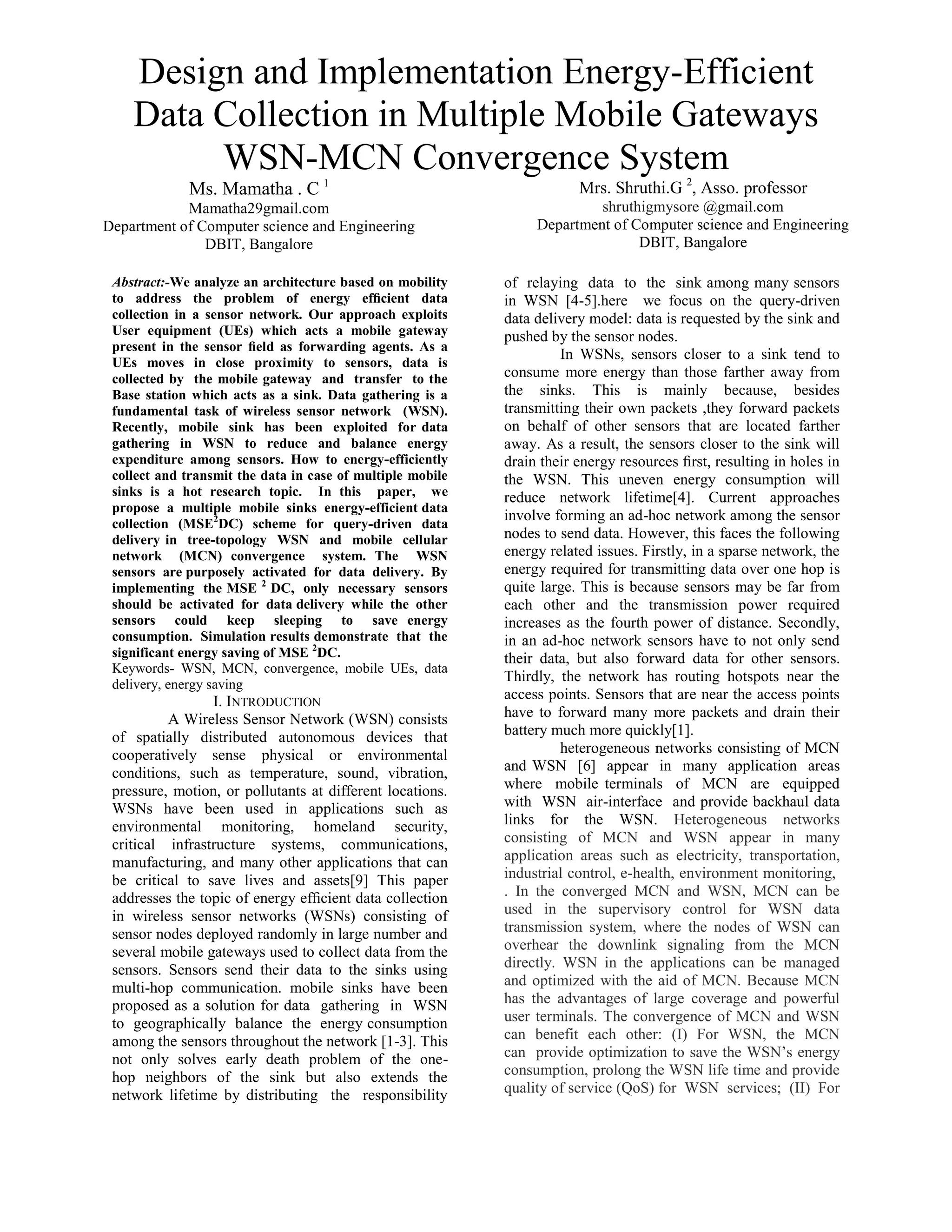 Design And Implementation Of Energy Effecient Data Collection In Multiple Mobile Gateways Wsn Mcn