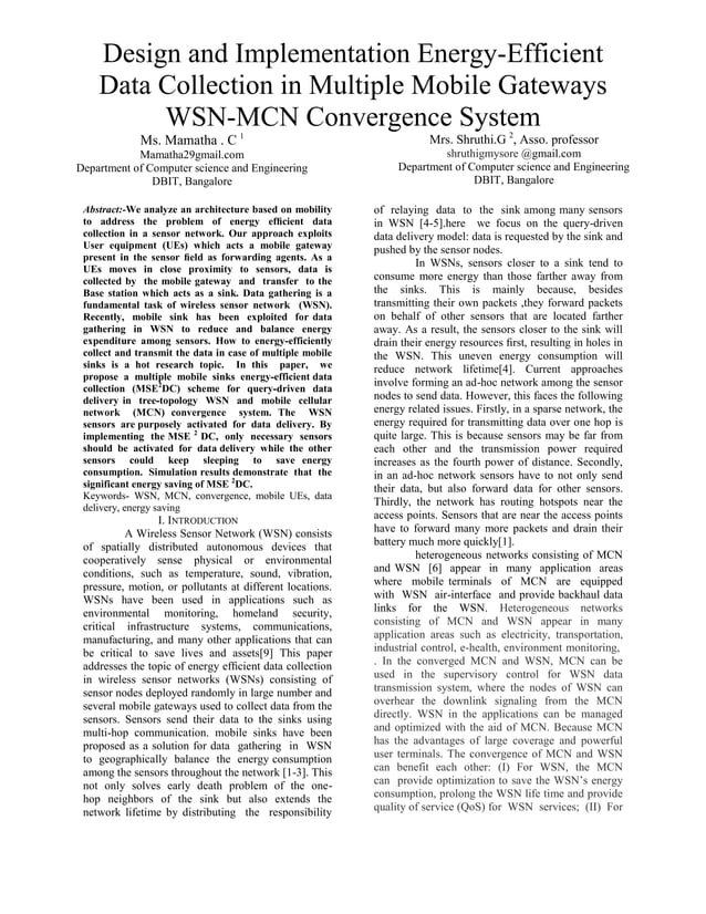 Design And Implementation Of Energy Effecient Data Collection In Multiple Mobile Gateways Wsn Mcn 