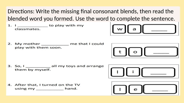Final Consonant Blends Lesson in English 3 Quarter 2 | PPT