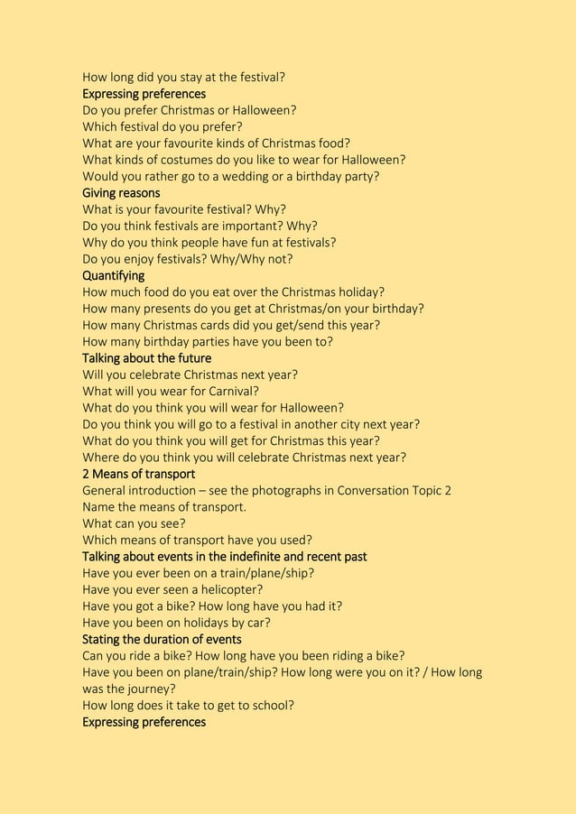 Trinity Conversation Questions | PDF