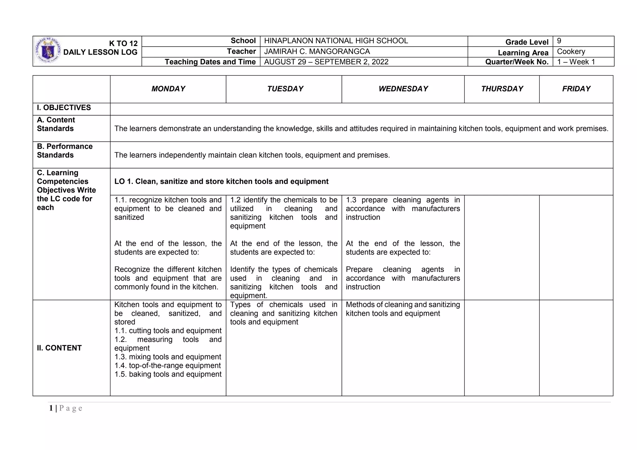 COOKERY9_Q1_W1_Clean_and_maintain_kitchen_tools_equipment_and_premises.docx