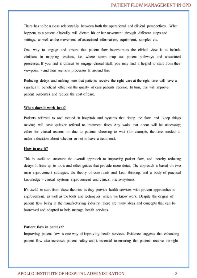 Patient flow management in opd | DOCX | Healthcare Industry | Industries