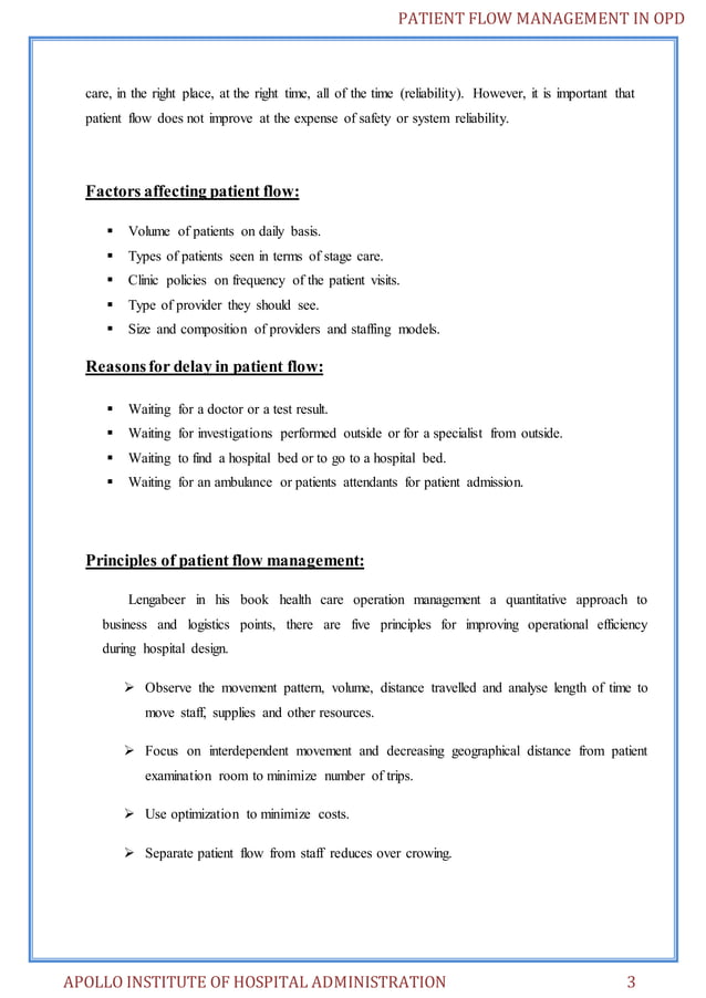 Patient flow management in opd | DOCX | Healthcare Industry | Industries