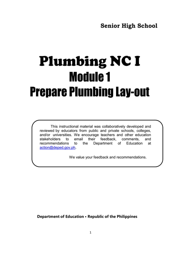 MODULE 1-PLUMBING NC I BY DALEON | PDF
