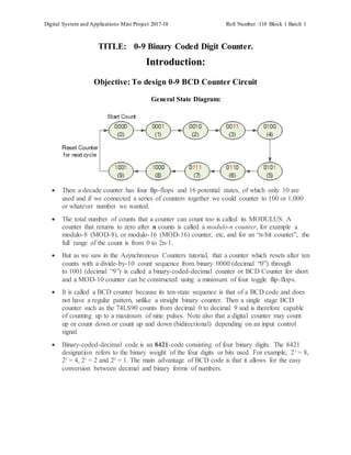 Project Report On 0-9 decade counter | DOCX