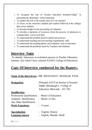 Assignment on Interview of a Principal of a Teacher Education Institute ...
