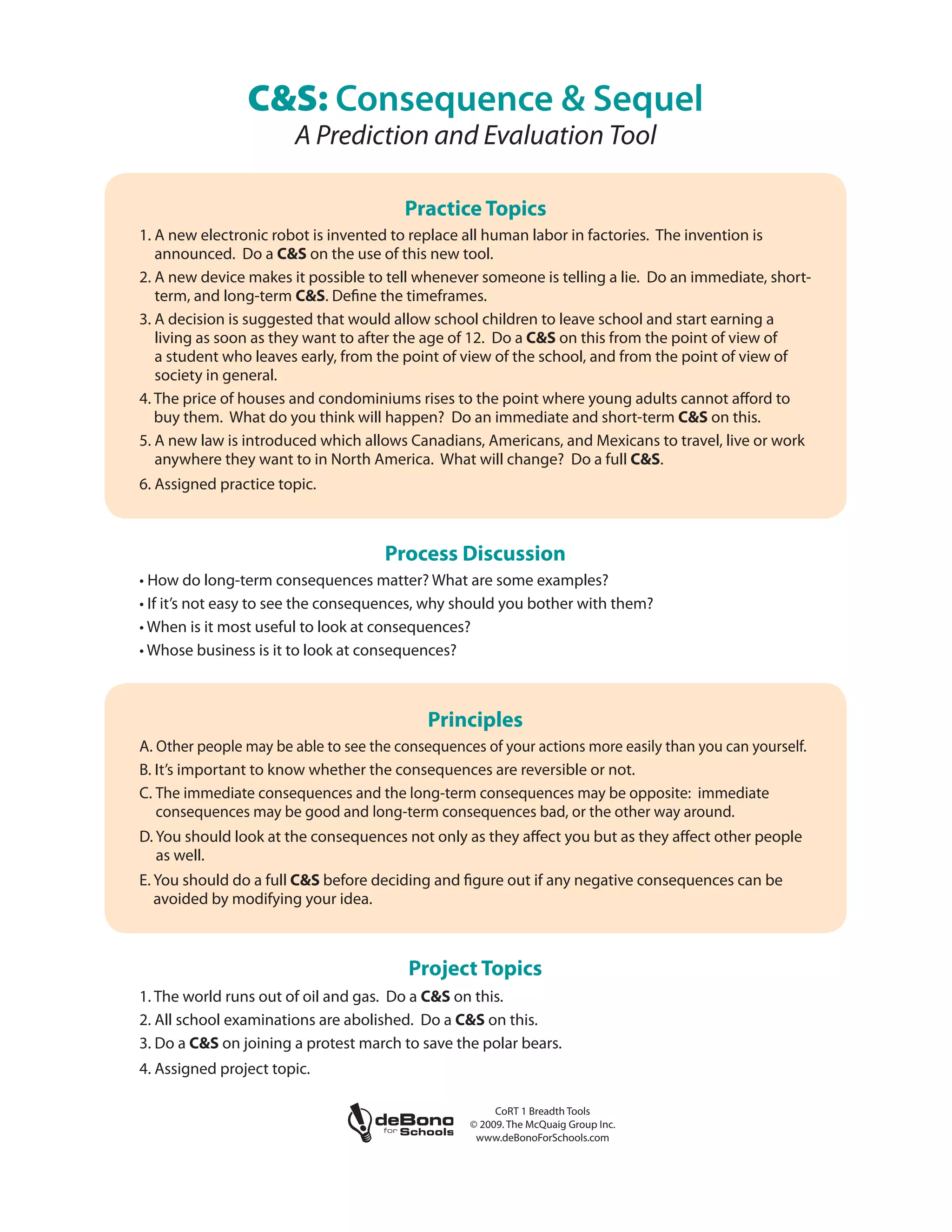 CoRT 1 Breadth Thinking Tools Workbook | PDF