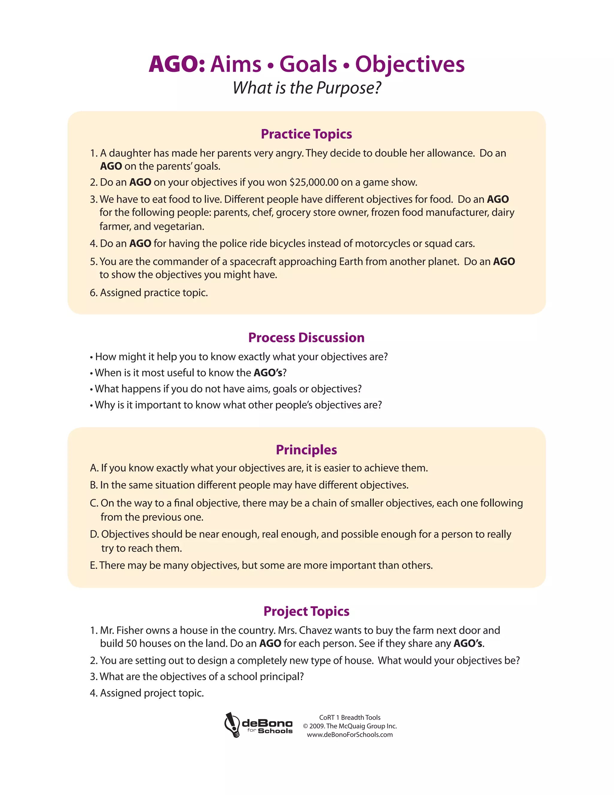 CoRT 1 Breadth Thinking Tools Workbook | PDF