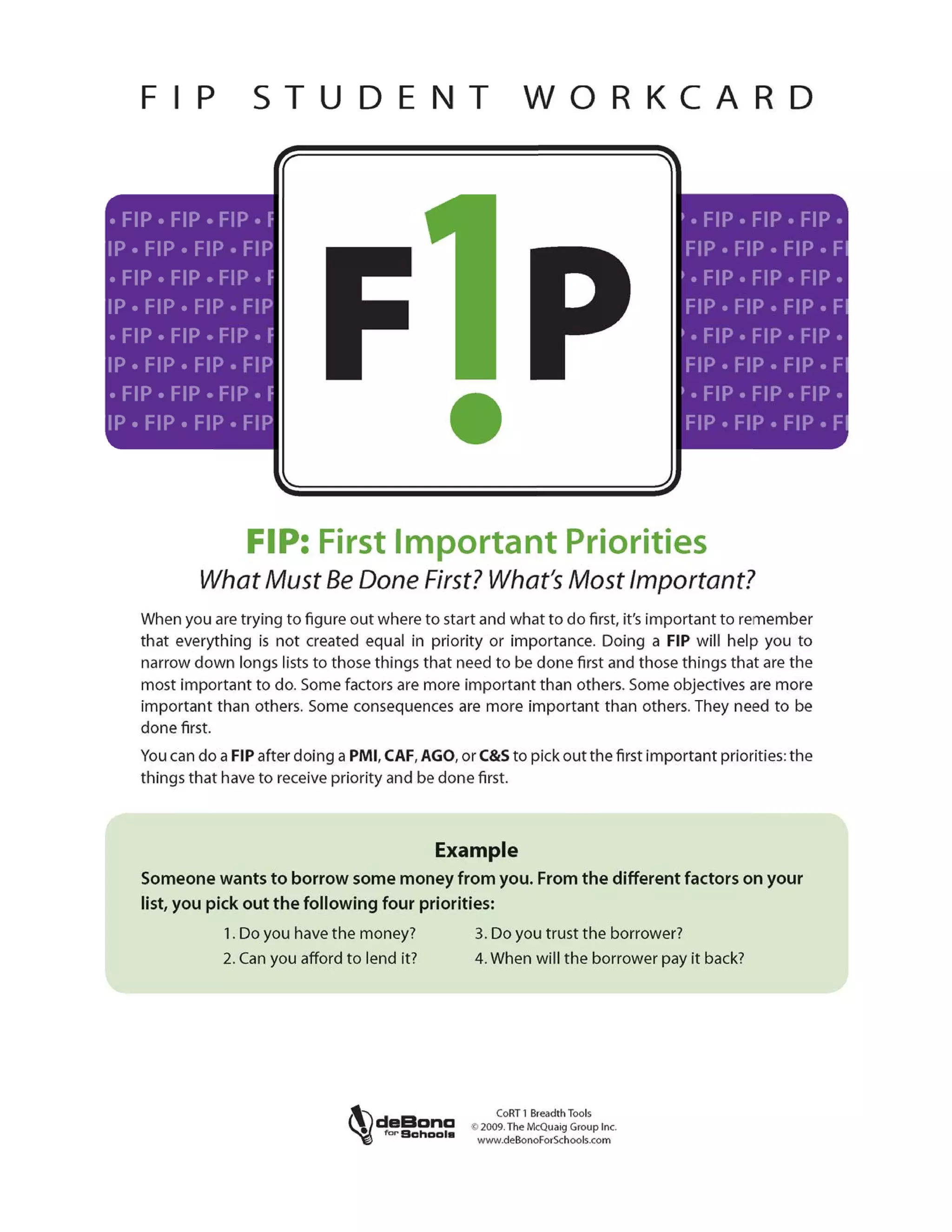 CoRT 1 Breadth Thinking Tools Workbook | PDF