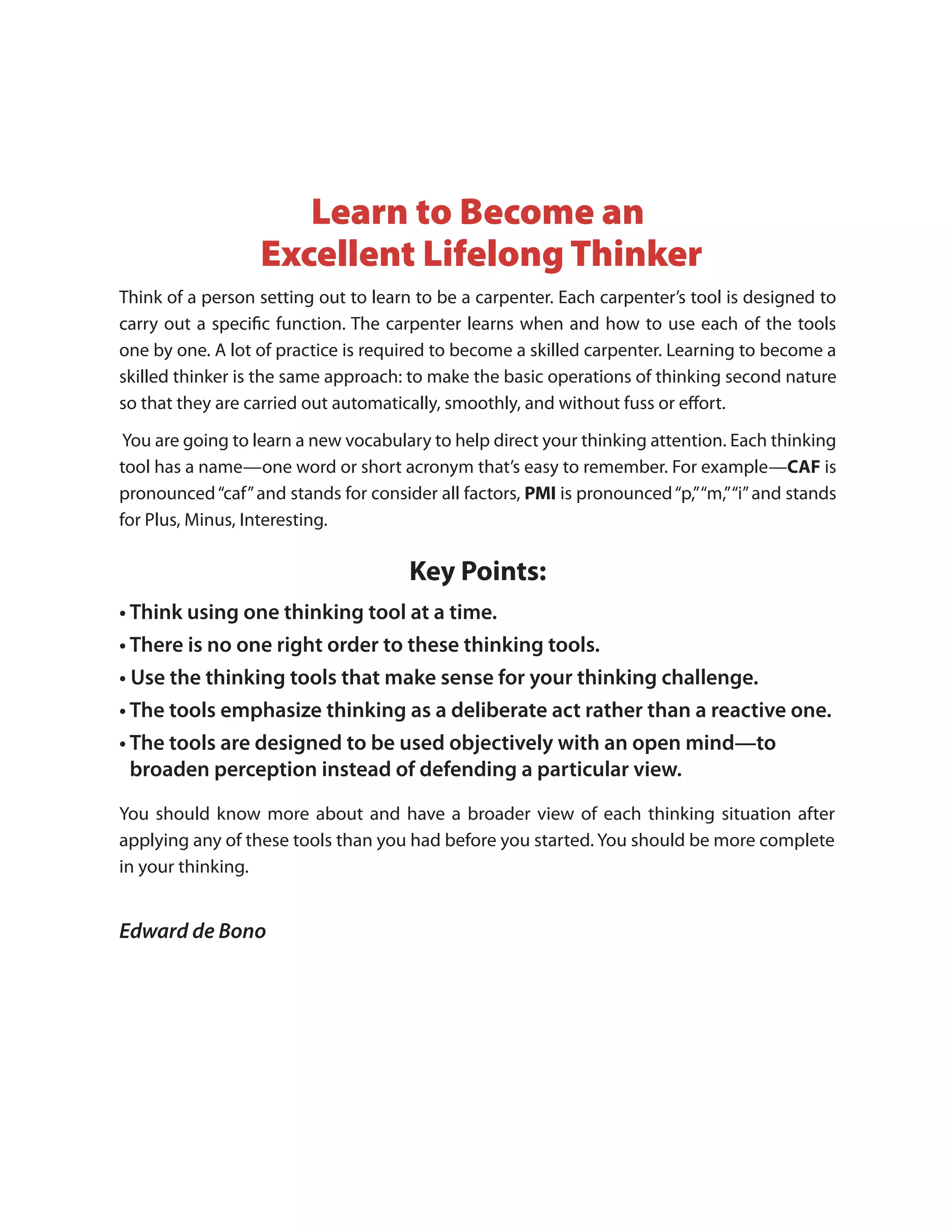 CoRT 1 Breadth Thinking Tools Workbook | PDF