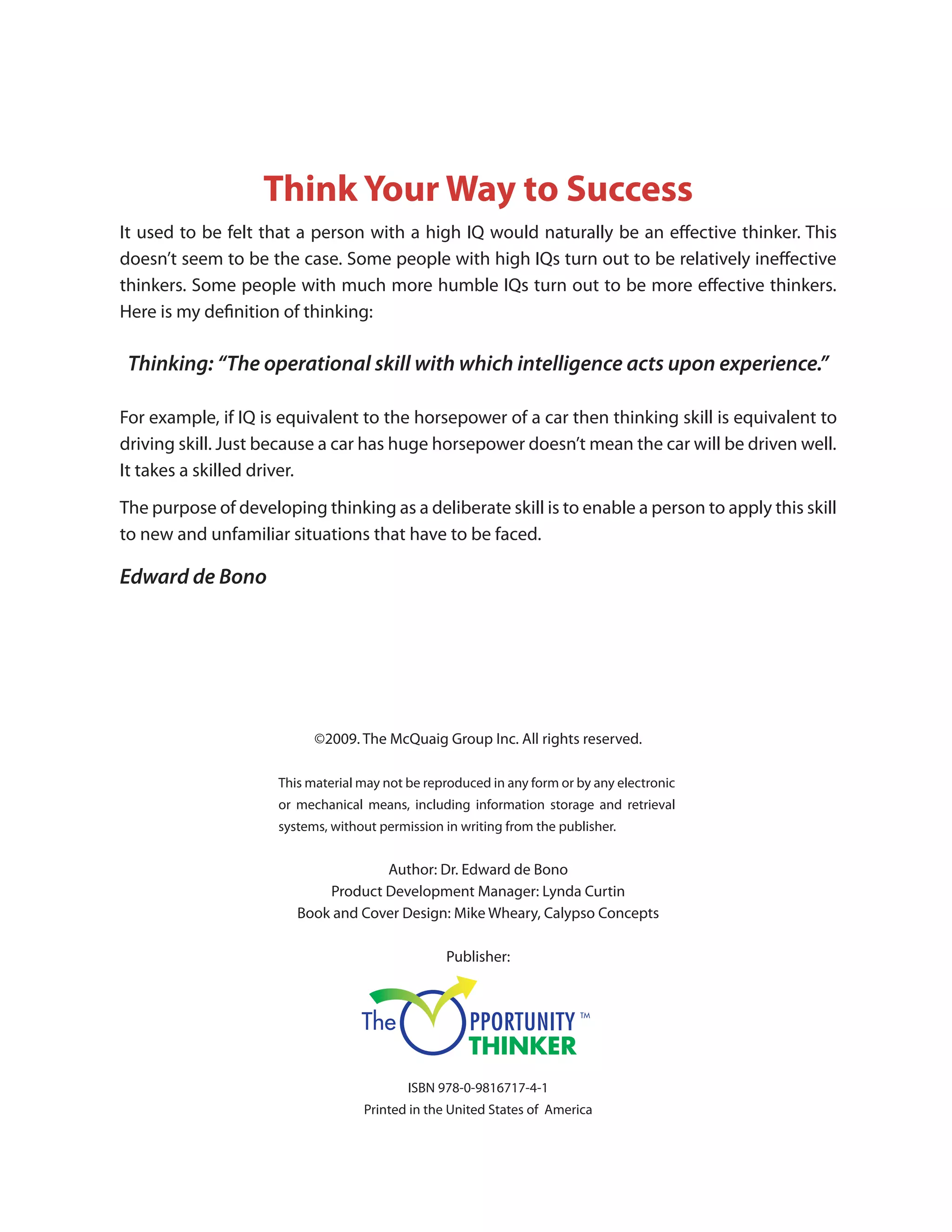 CoRT 1 Breadth Thinking Tools Workbook | PDF