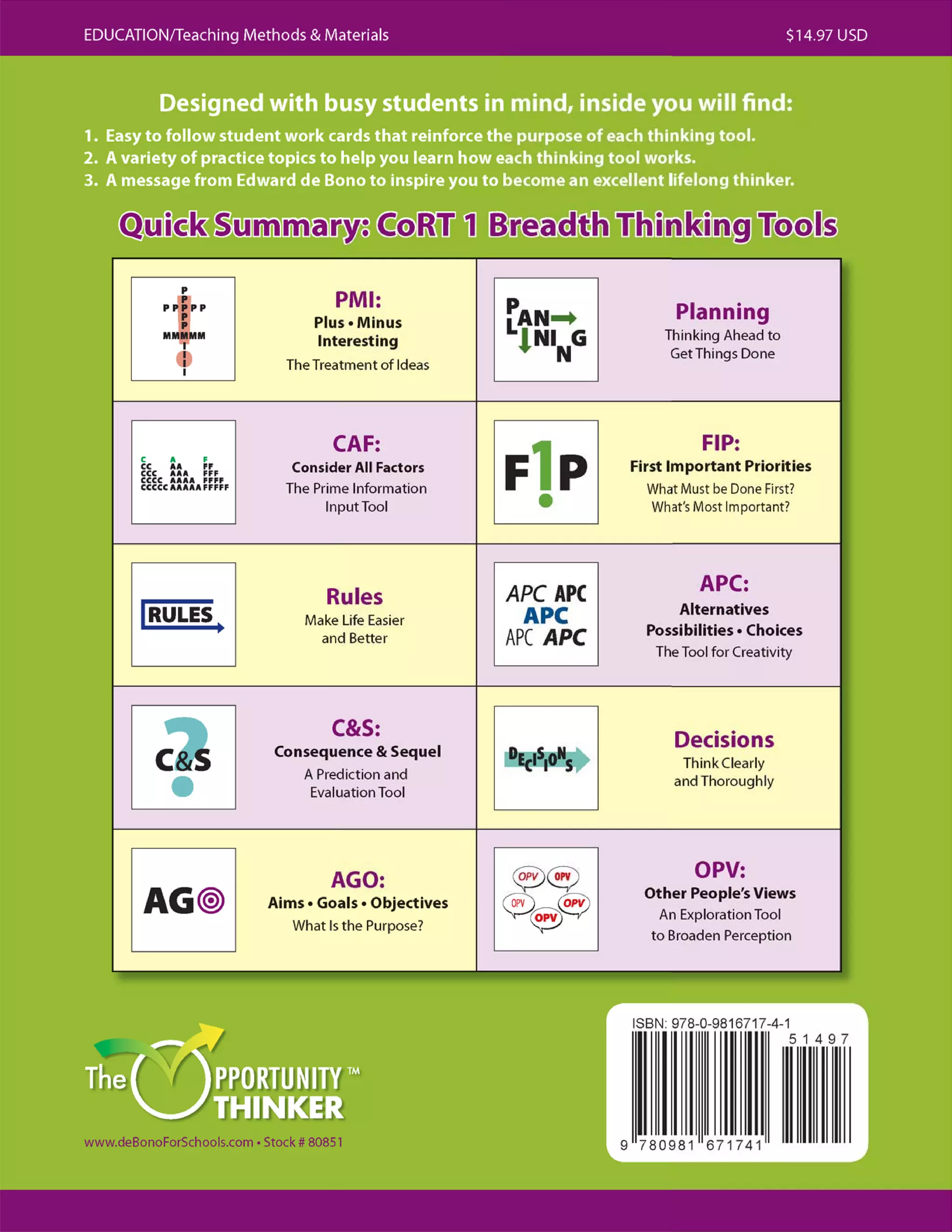 CoRT 1 Breadth Thinking Tools Workbook | PDF