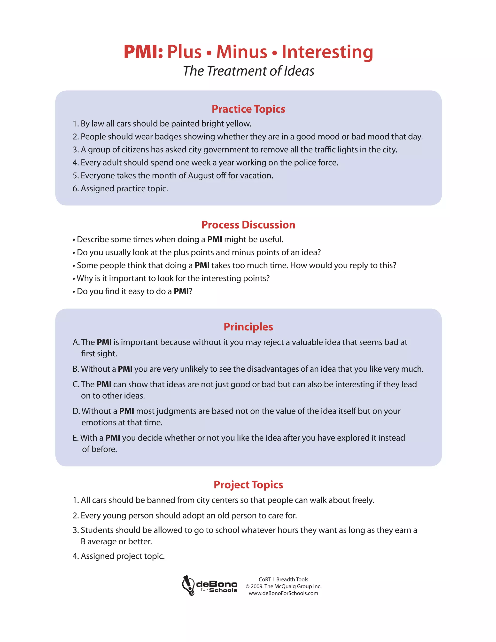 CoRT 1 Breadth Thinking Tools Workbook | PDF