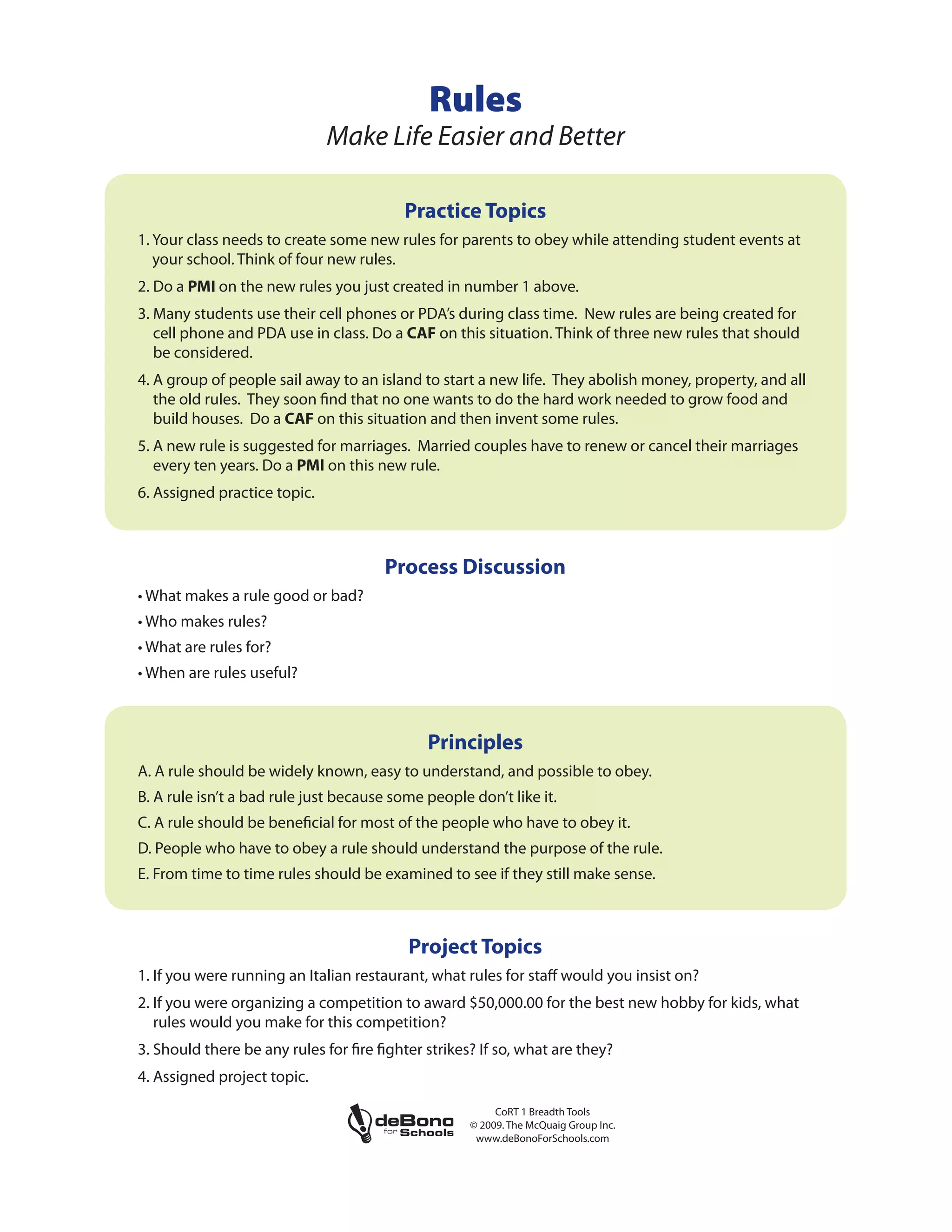 CoRT 1 Breadth Thinking Tools Workbook | PDF