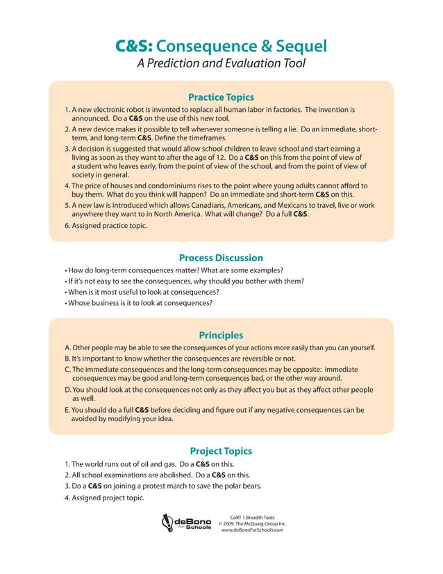 CoRT 1 Breadth Thinking Tools Workbook | PDF