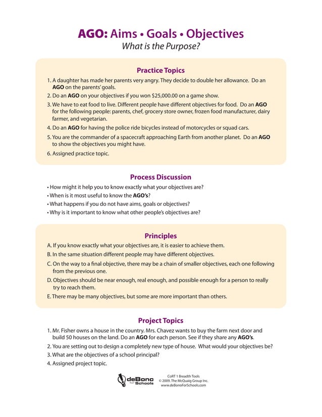 CoRT 1 Breadth Thinking Tools Workbook | PDF