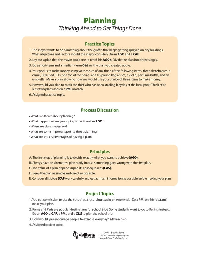 CoRT 1 Breadth Thinking Tools Workbook | PDF