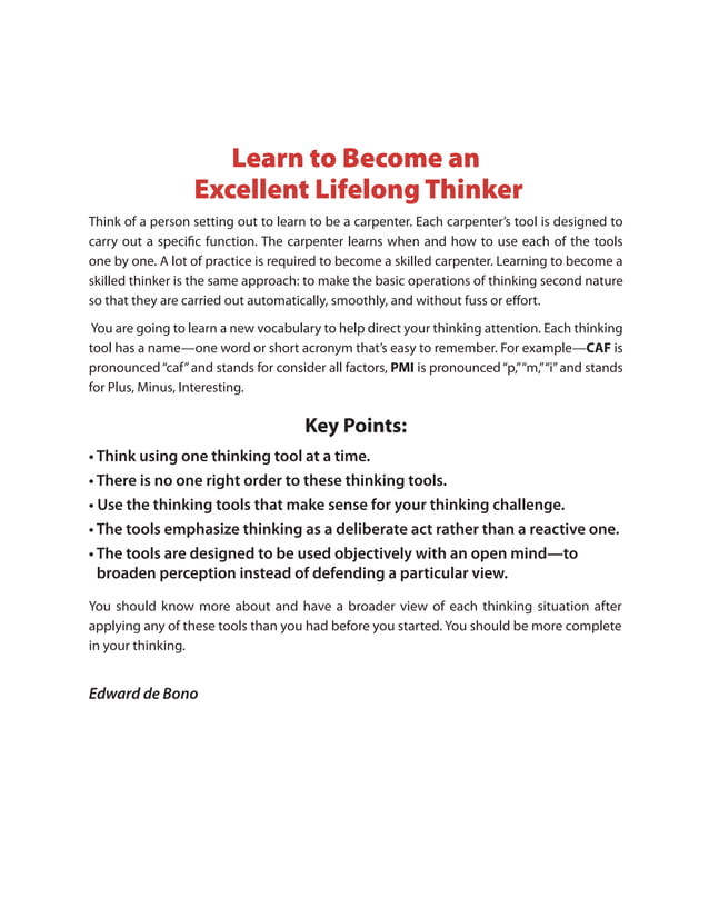 CoRT 1 Breadth Thinking Tools Workbook | PDF