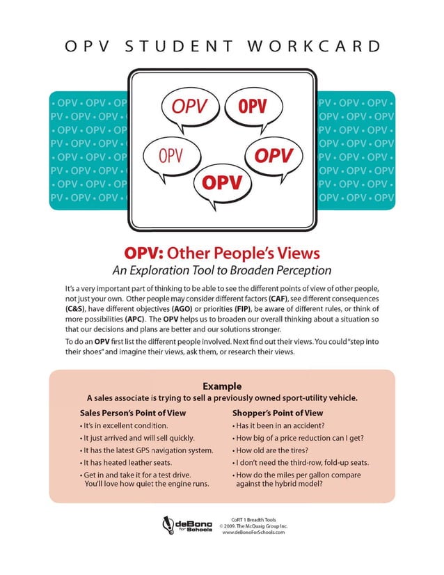 CoRT 1 Breadth Thinking Tools Workbook | PDF