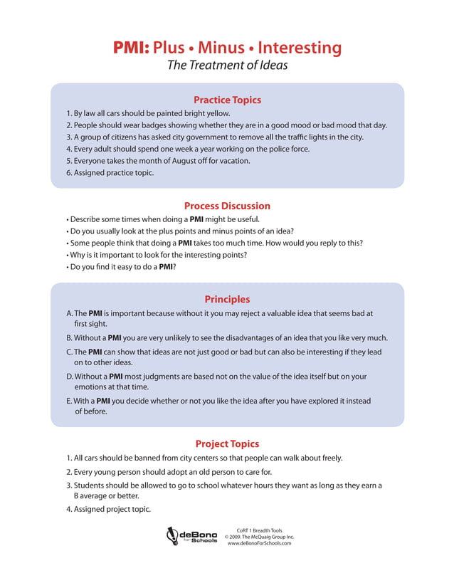 CoRT 1 Breadth Thinking Tools Workbook | PDF