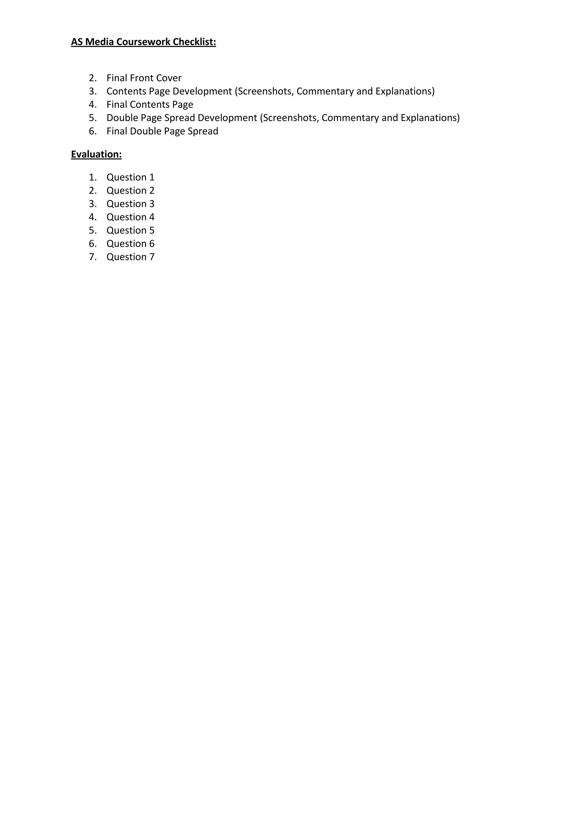 Final coursework check list | DOCX