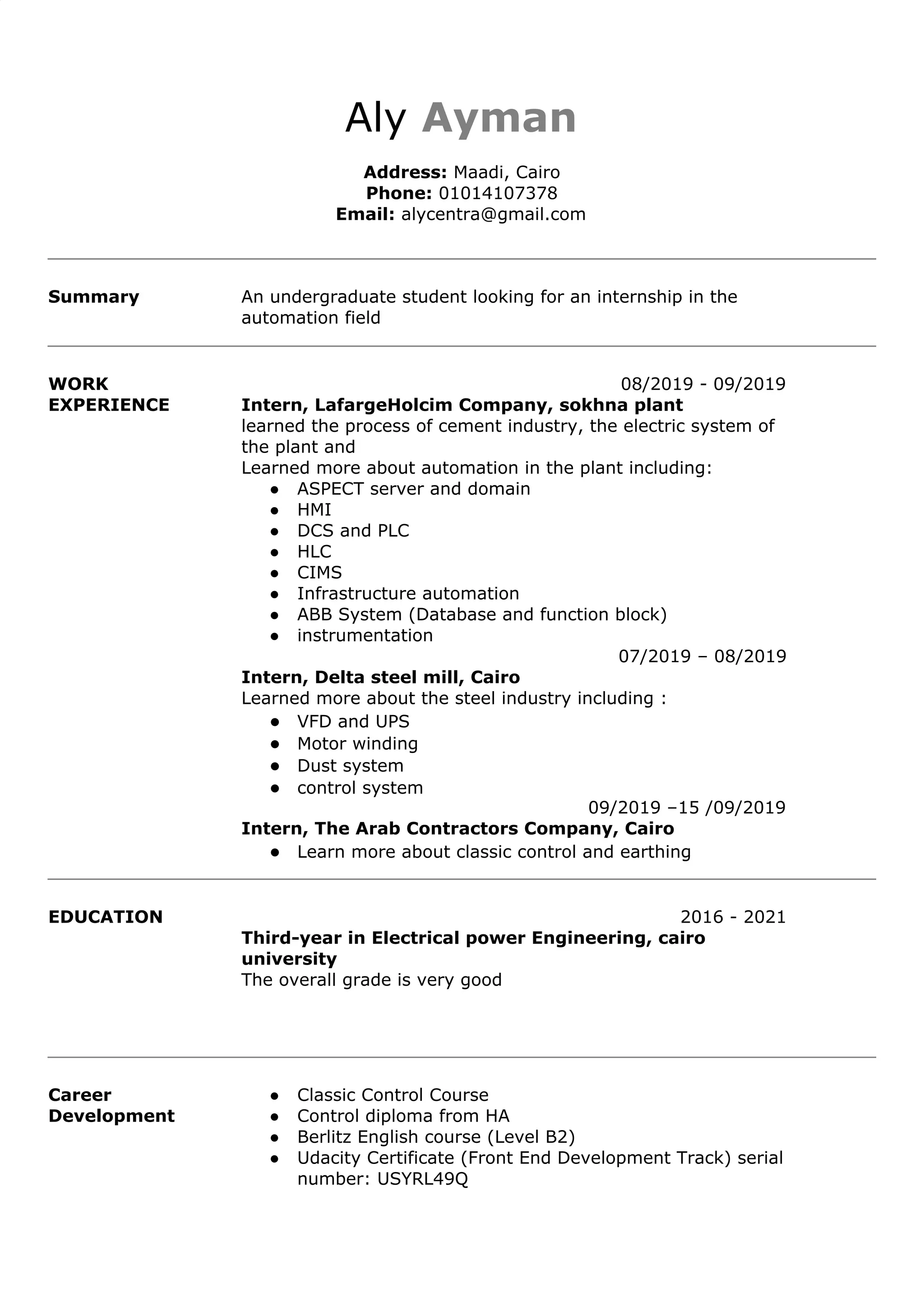 Aly cv | PDF | Business | Business and Finance