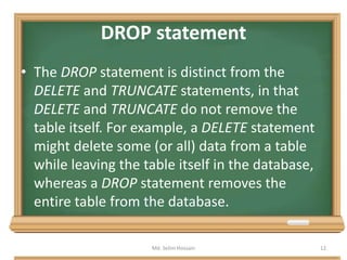 Data Definition and Data Manipulation Language-DDL & DML | PPTX