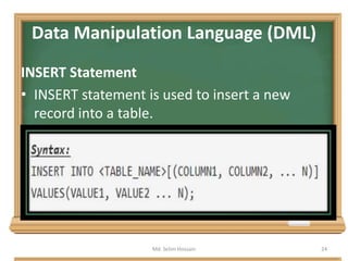 Data Definition and Data Manipulation Language-DDL & DML | PPTX