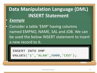 Data Definition and Data Manipulation Language-DDL & DML | PPTX