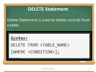 Data Definition and Data Manipulation Language-DDL & DML | PPTX