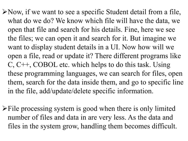 Disadvantages of file management system (file processing systems) | PPT