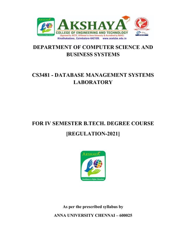 Final DBMS Manual (2).pdf final lab manual | PDF | Databases | Computer Software and Applications
