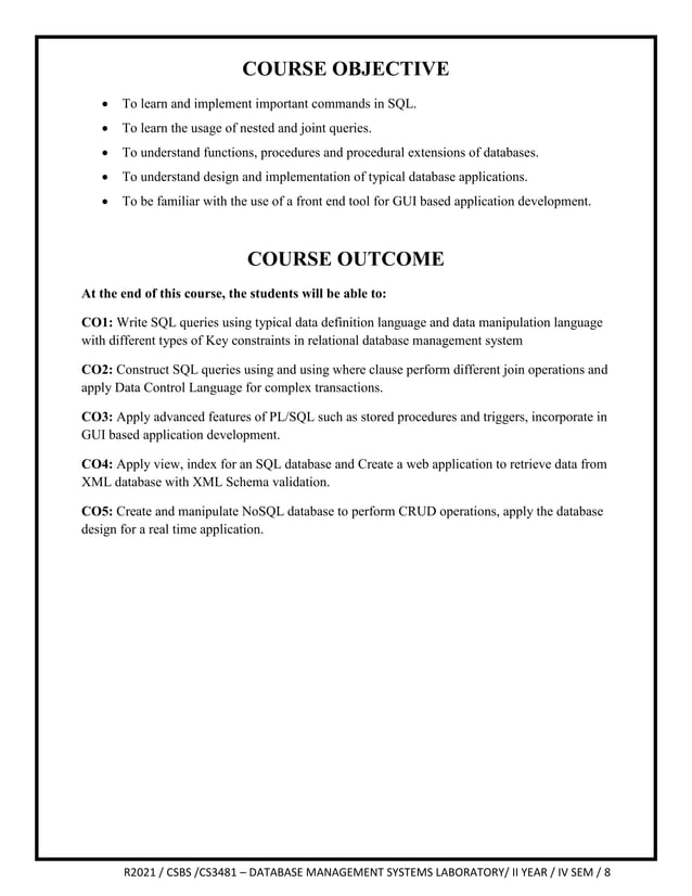Final DBMS Manual (2).pdf final lab manual | PDF | Databases | Computer Software and Applications