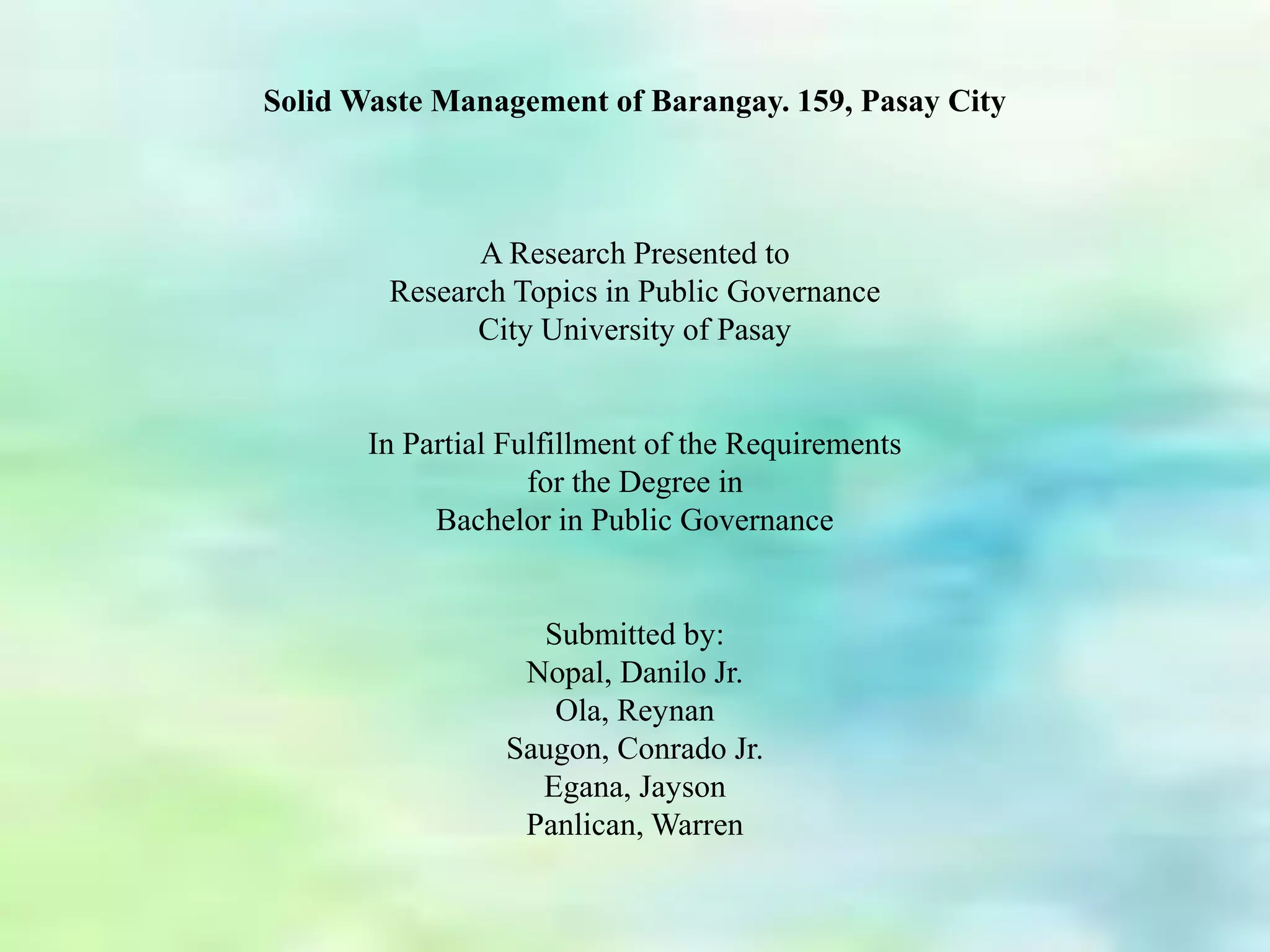 Waste Management Research - City University of Pasay (BPG) | PPTX