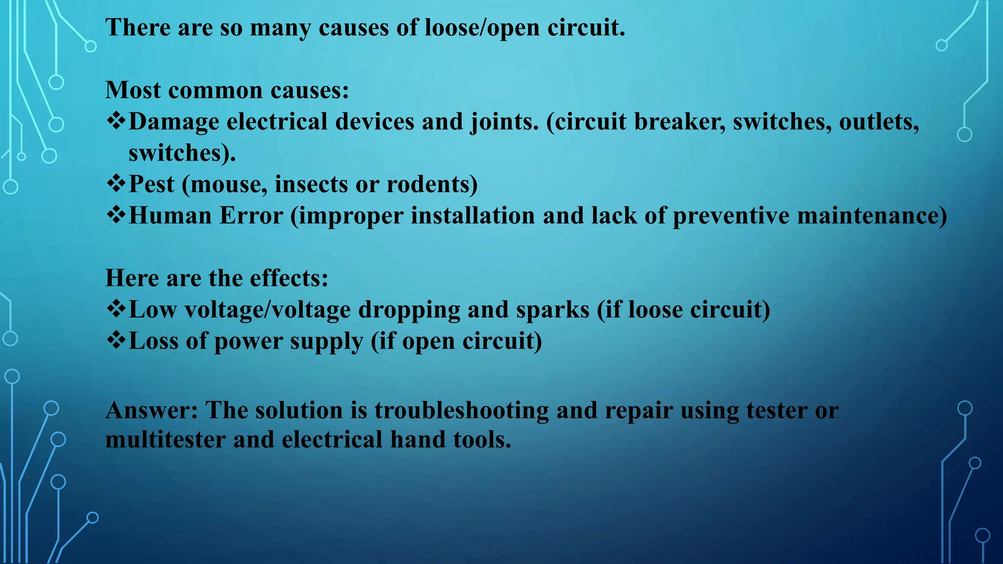 Trouble shooting electrical defects in ELECTRICAL INSTALLATION | PPTX