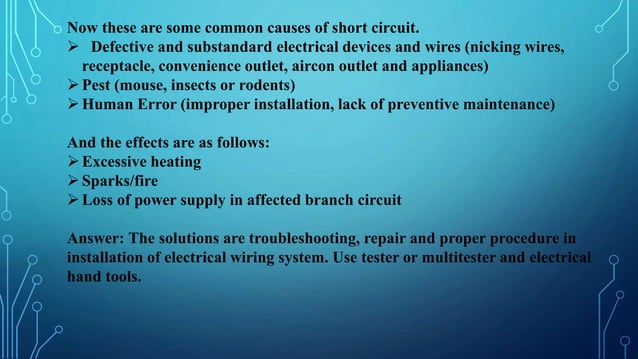 Trouble shooting electrical defects in ELECTRICAL INSTALLATION | PPT