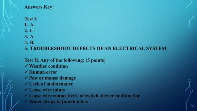 Trouble shooting electrical defects in ELECTRICAL INSTALLATION | PPT