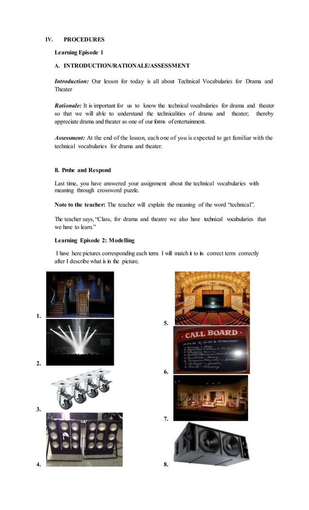 DLP for theater vocabulary | DOCX | Musical Instruments | Hobbies ...