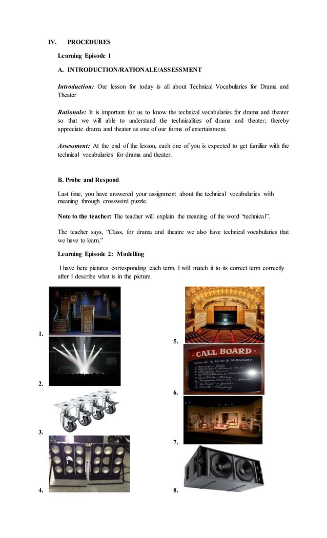 Final demo technical vocabulary for drama and theater Lesson Plan TMDI ...